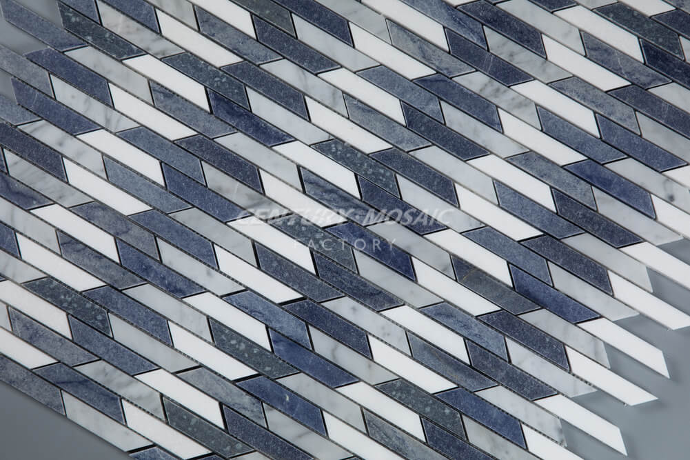 Azul Macaubas and Bianco Carrara Marble Mosaic Tile In Stock ...
