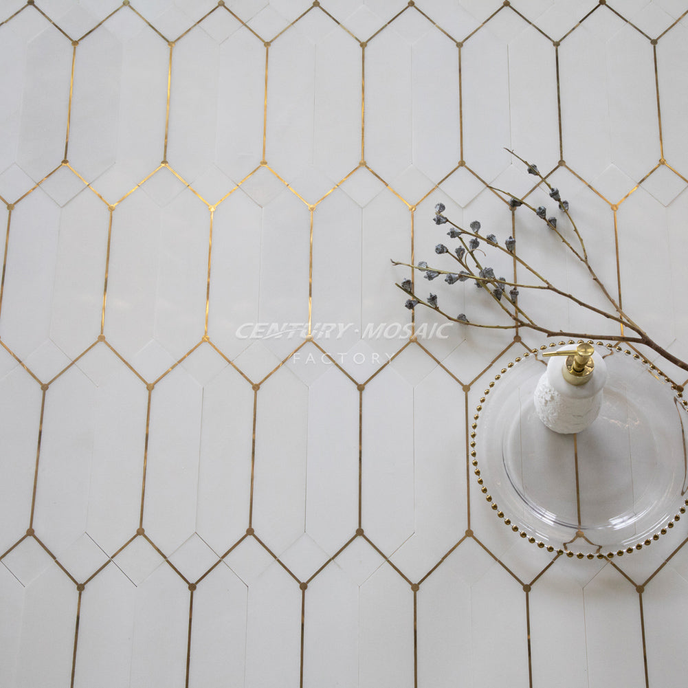 Inlay Long Hexagon White Marble Waterjet Mosaic Wholesale – Centurymosaic
