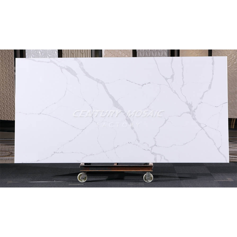 Calacatta Cascade Quartz White 10.49”x5.25” Polished Slab Wholesale ...