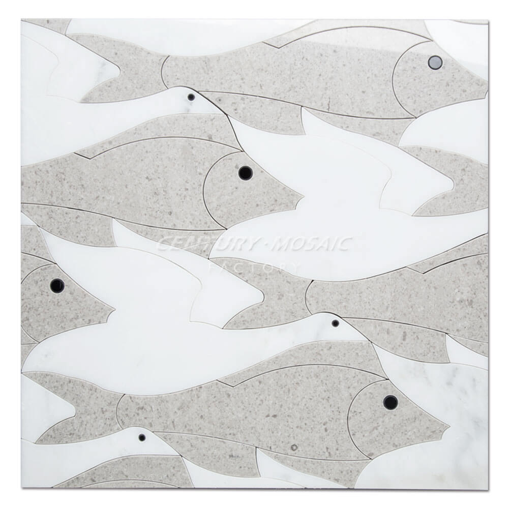Flying Fish Waterjet Marble White Fish Polished Mosaic Thailand Wholes ...