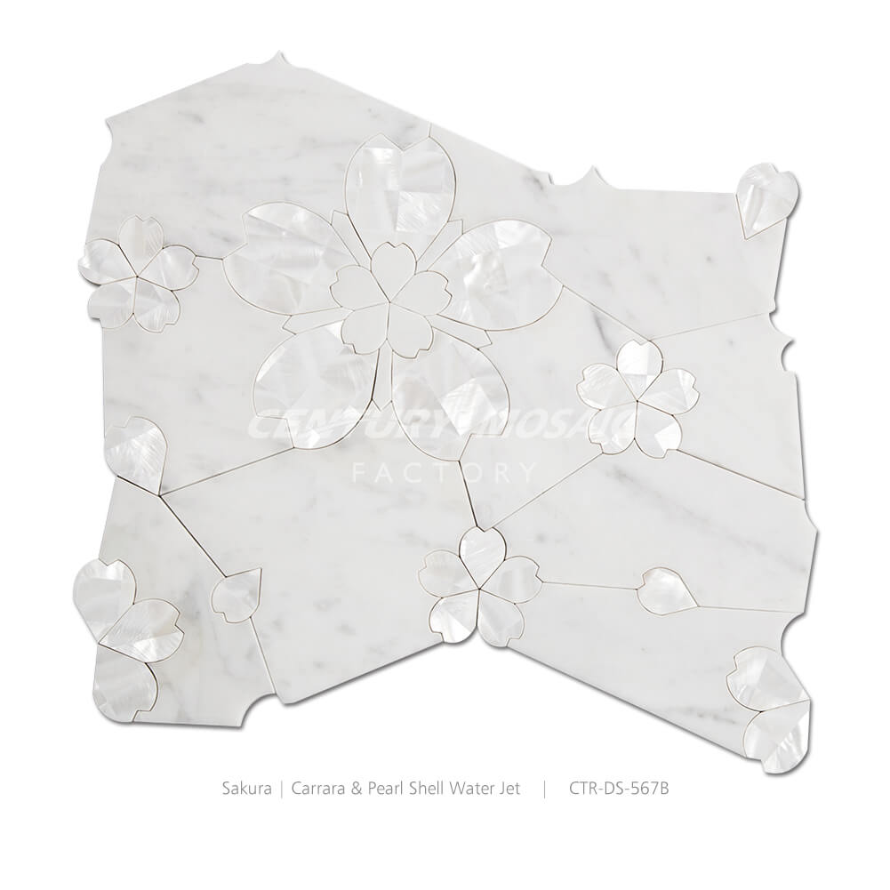 Sakura Waterjet Marble White Flower Polished Mosaic Thailand Wholesale ...