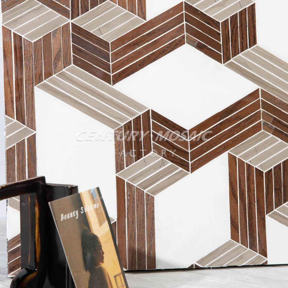 Secret in Crete Waterjet Marble Wood Rhombus Polished Mosaic Thailand ...