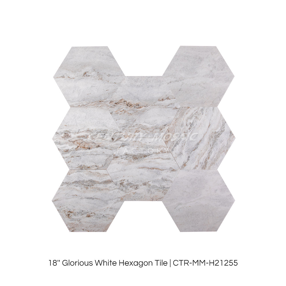 Glorious White Marble 18” Hexagon Polished Tile Wholesale – Centurymosaic
