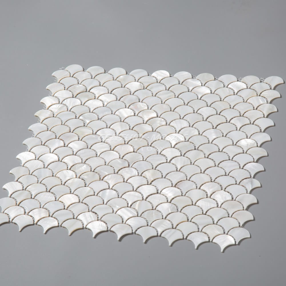 Natural Silver White Pearl Shell Fan Shape Polished Mosaic Wholesale ...