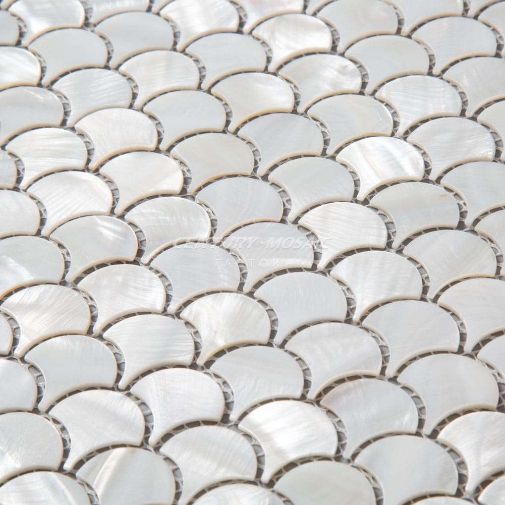 Natural Silver White Pearl Shell Fan Shape Polished Mosaic Wholesale ...
