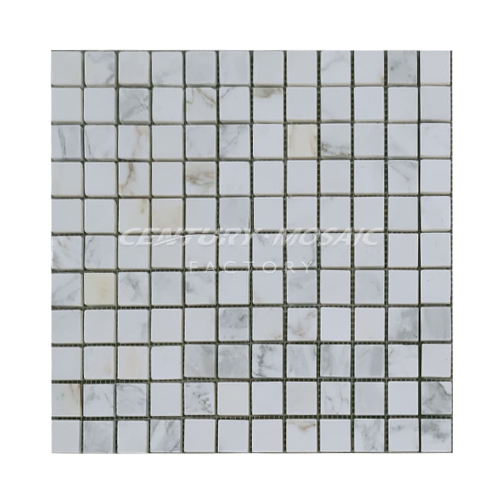 Glorious Gold White Marble 25mm Square Polished Mosaic Tile In Stock ...