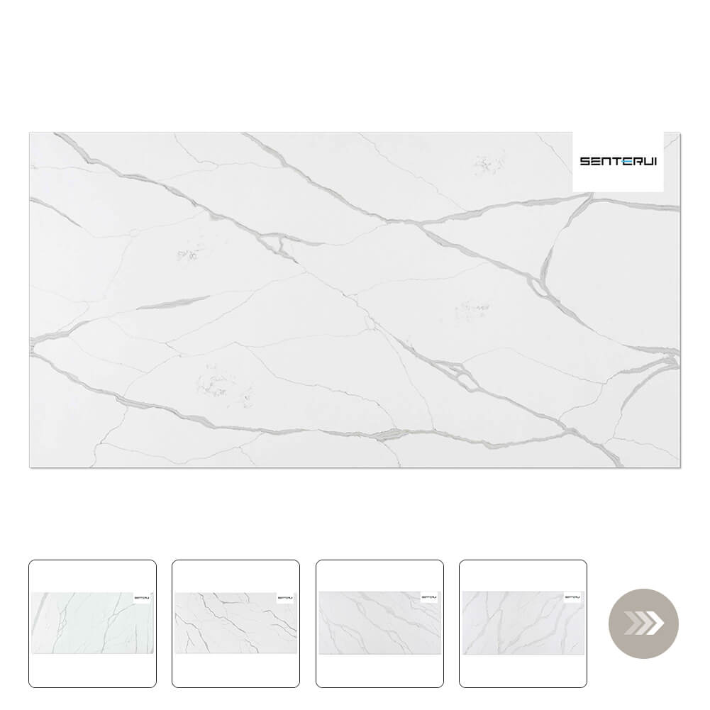 Calacatta Quartz White with Gray Vein 125.98” x 62.99” Polished Slab C ...