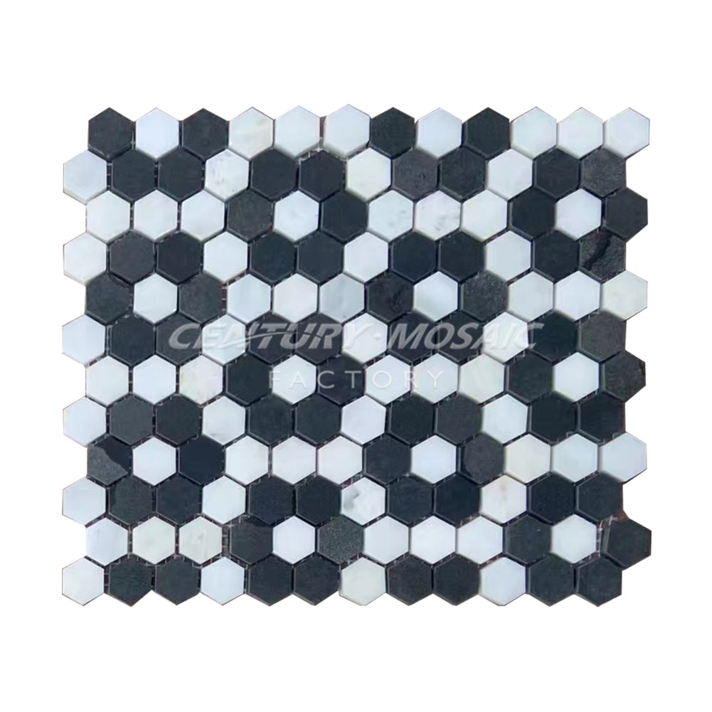 Andesite & Statuary White Hexagon Honed Mosaic In Stock – Centurymosaic